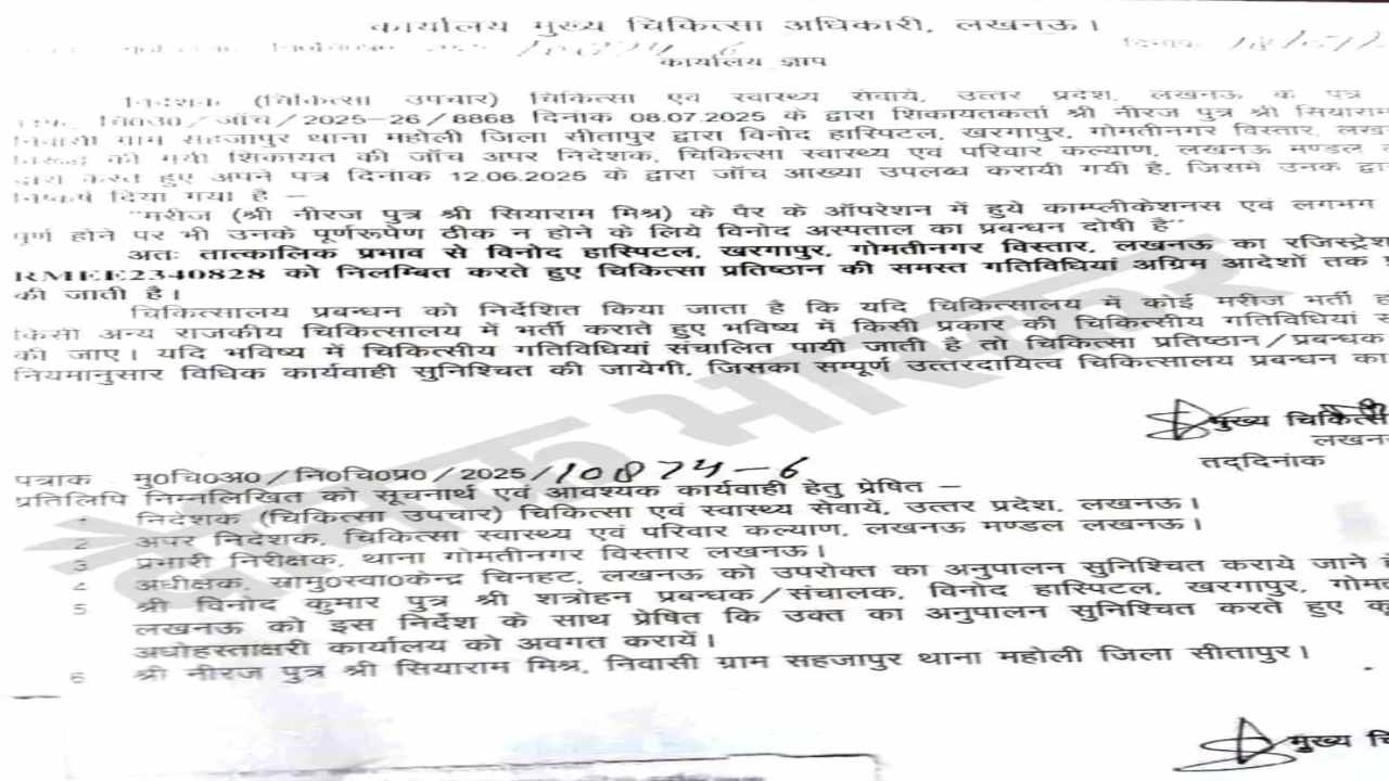 Vinod Hospital| Registration Cancellation| Cmo Lucknow| Newstrack ...