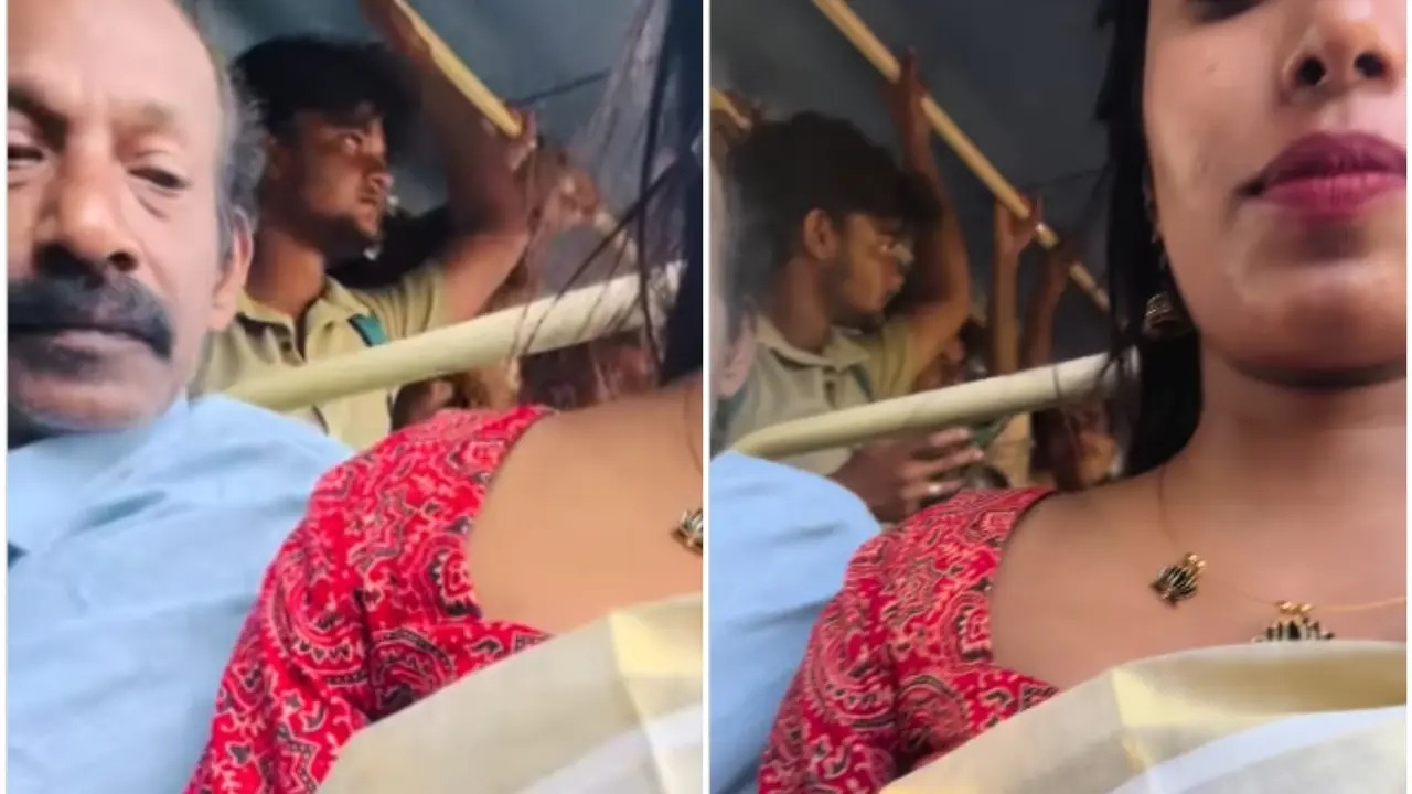 Uncle Caught Staring at Woman in Saree on Bus | Viral Video Sparks ...