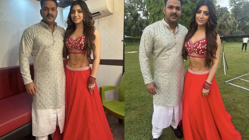 check out the first look from pawan singh and akanksha puri upcoming ...